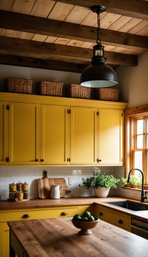 20 Aesthetic Mustard Yellow Kitchen Cabinet Makeovers to Brighten Your ...